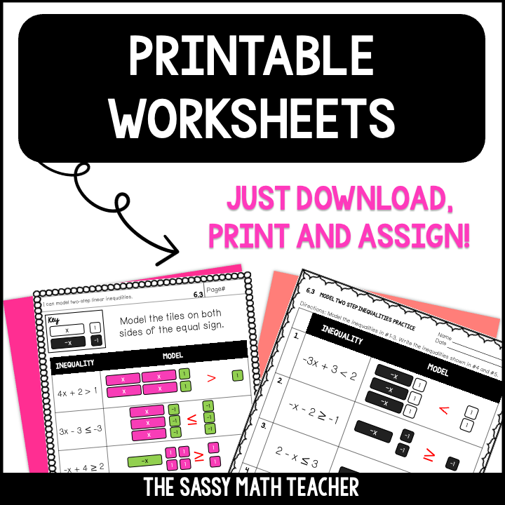 Modeling and Writing Inequalities Using Algebra Tiles Guided Notes and ...