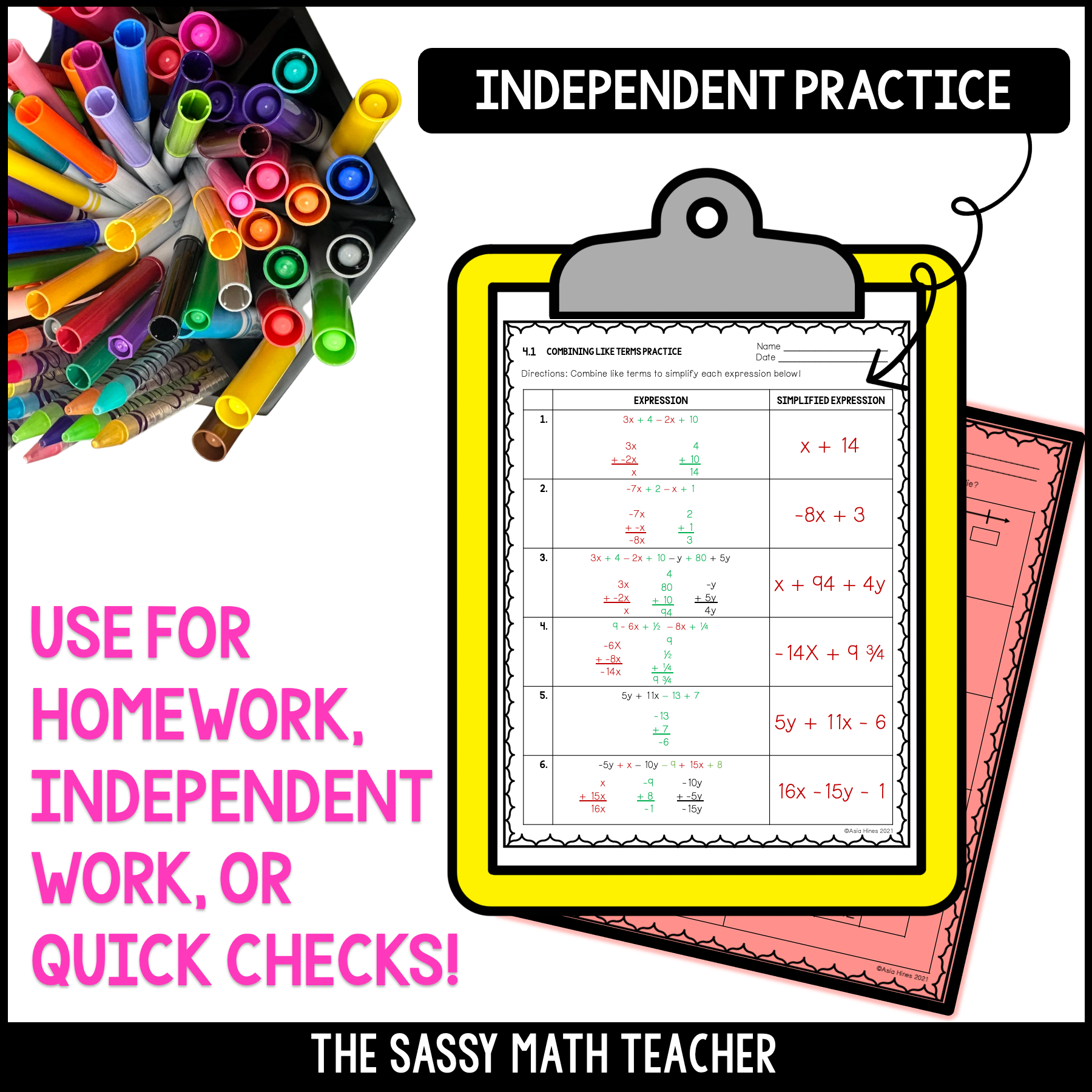 Combining Like Terms - Distributive Property Guided Notes - Practice ...