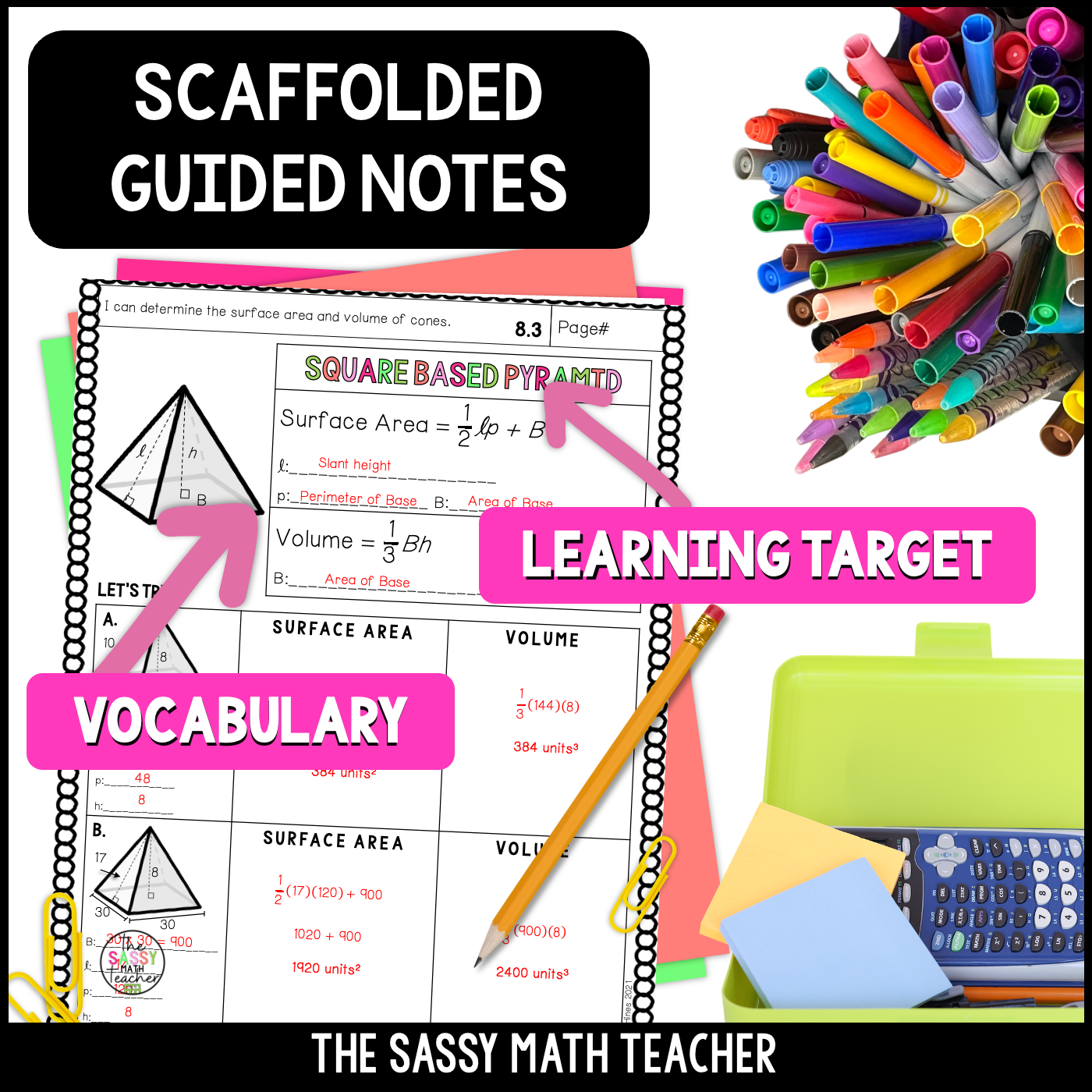 Surface Area and Volume of Pyramids Notes & Practice 8th Grade - The ...