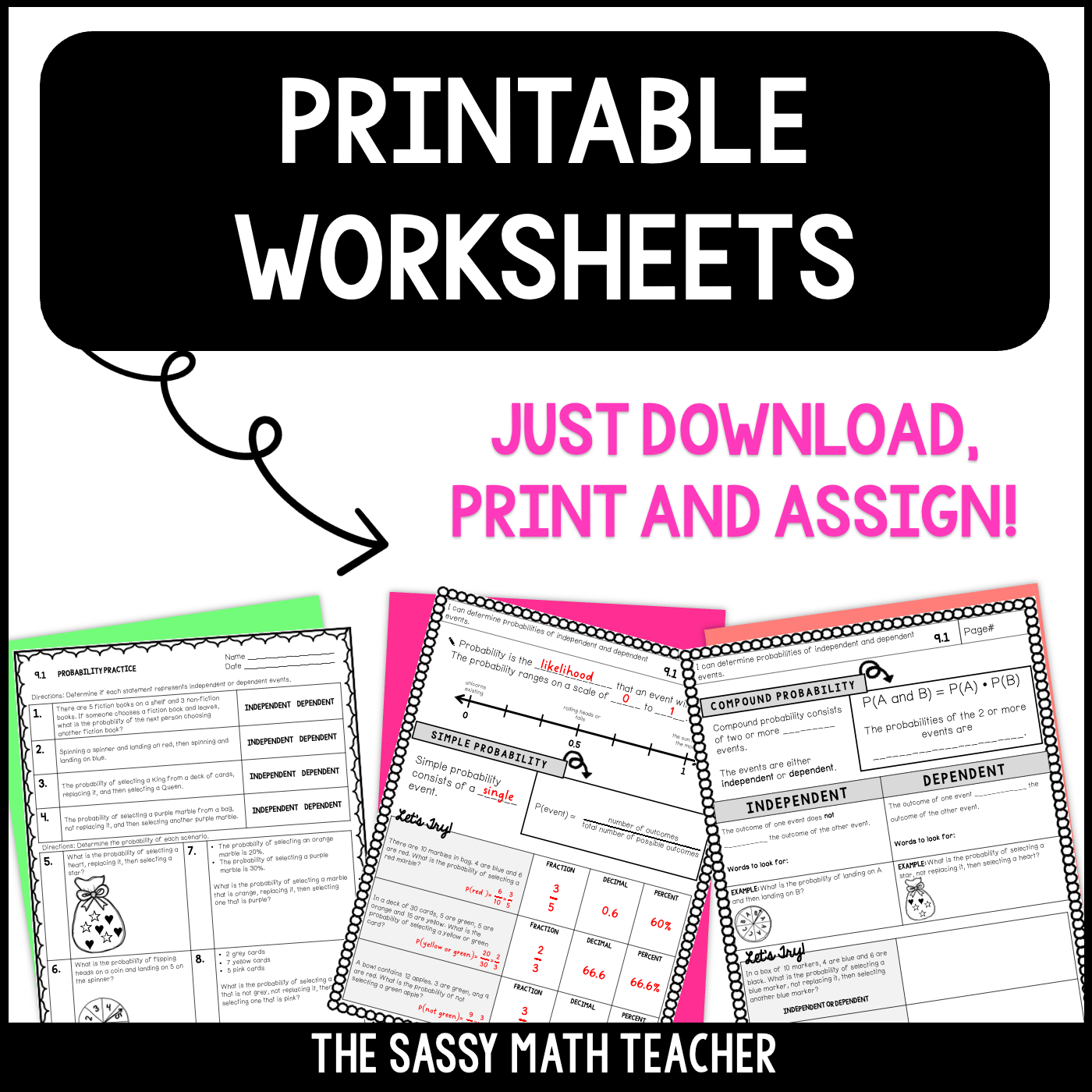 Compound Probability Independent and Dependent Events Notes and ...