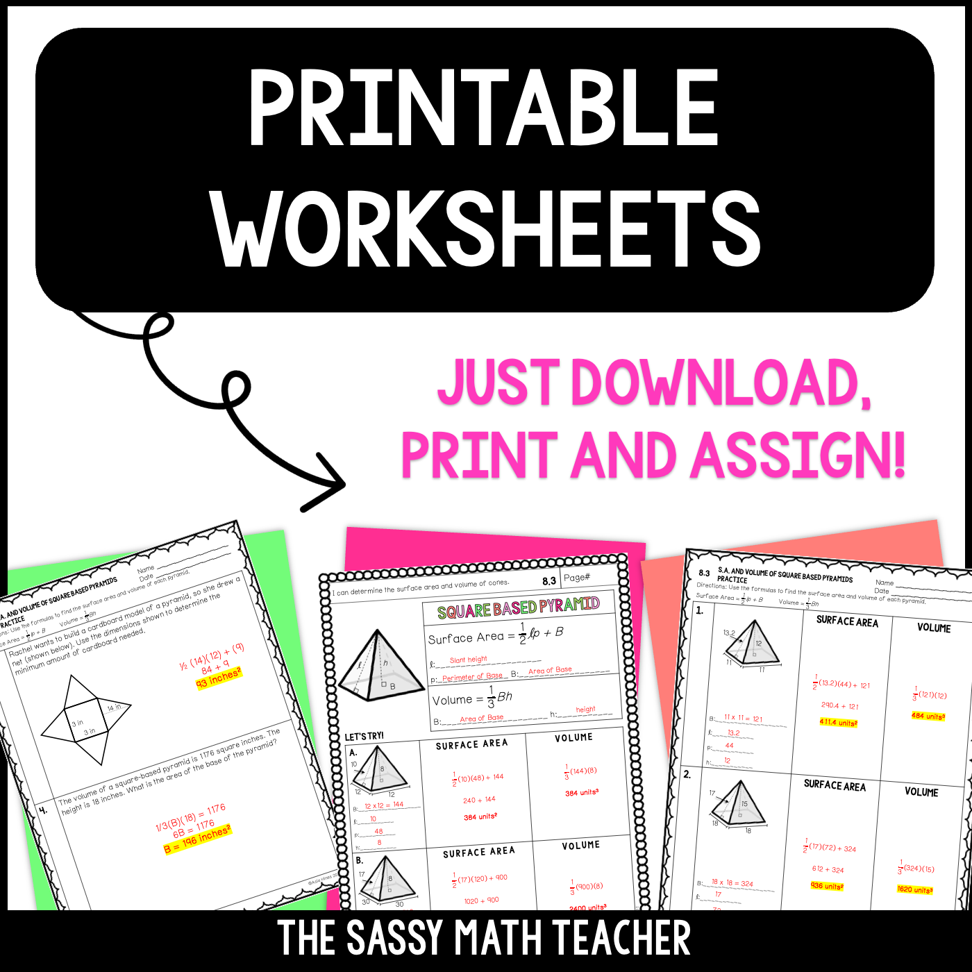 Surface Area and Volume of Pyramids Notes & Practice 8th Grade - The ...
