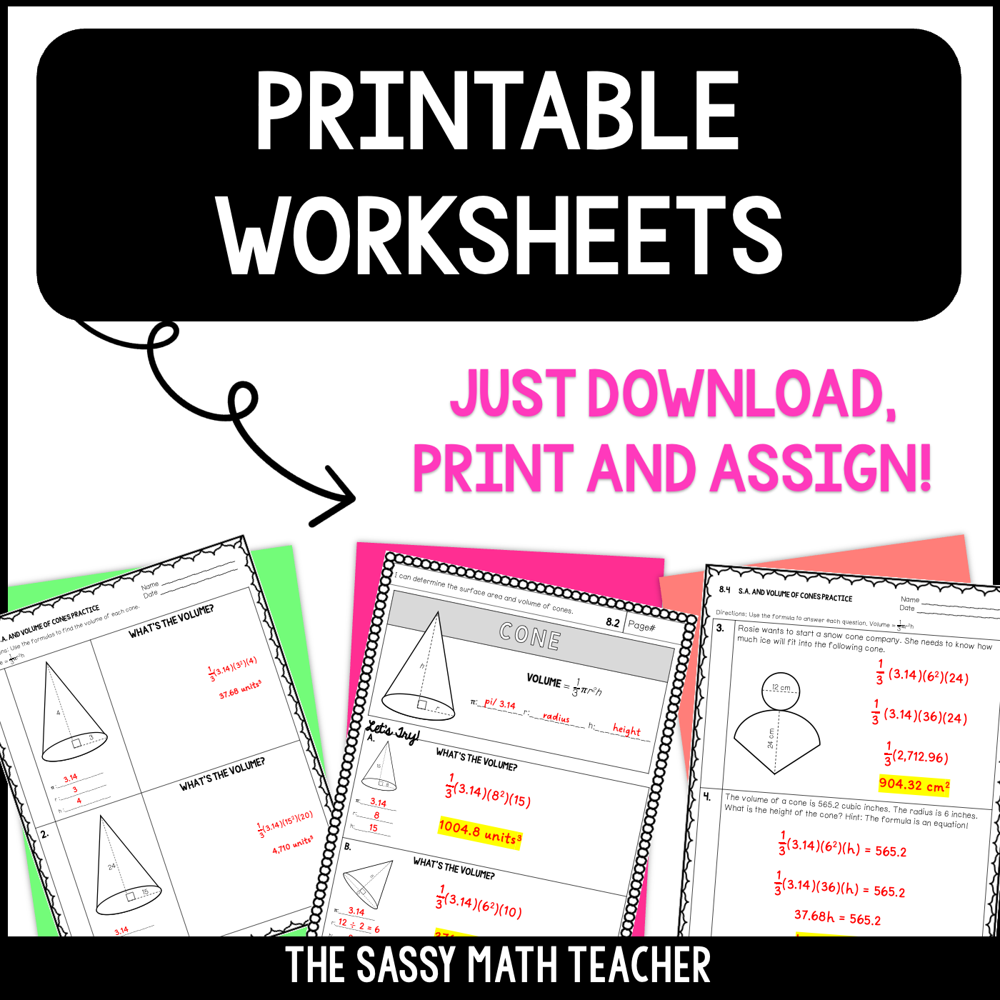 Surface Area and Volume of Cones Notes - The Sassy Math Teacher
