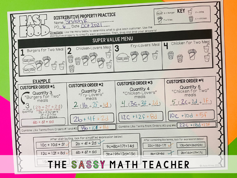 Teaching the Distributive Property and Combining Like Terms - The Sassy ...