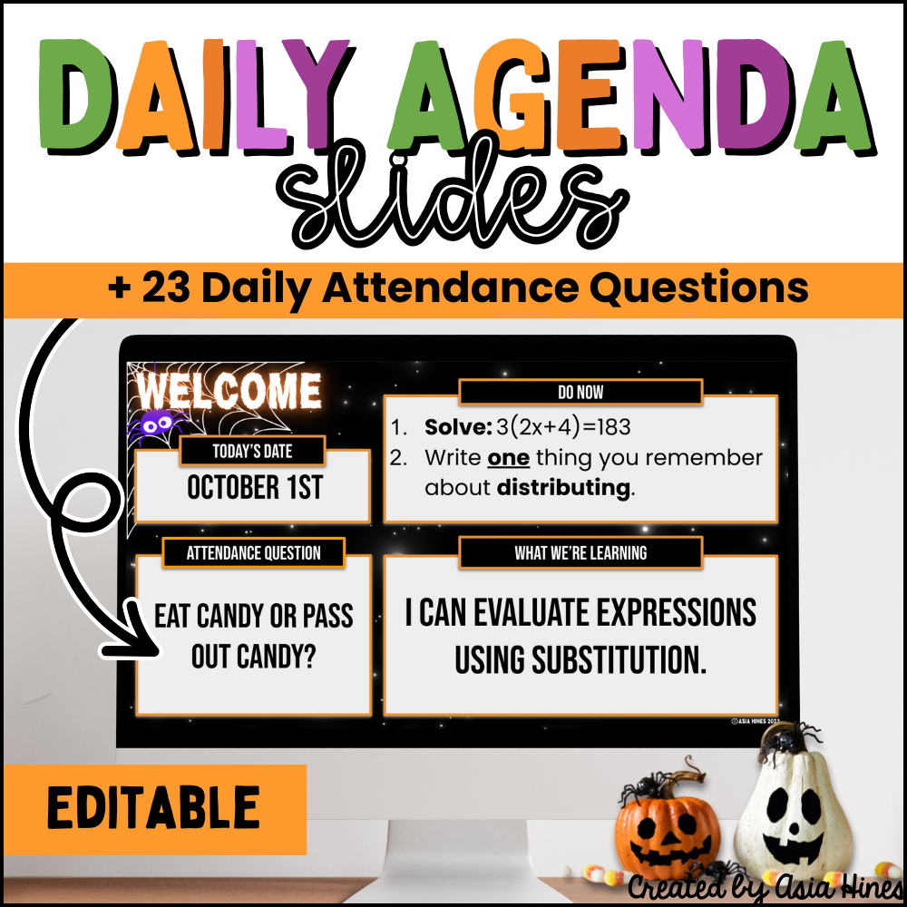 Halloween Daily Slides with Attendance Questions - The Sassy Math Teacher