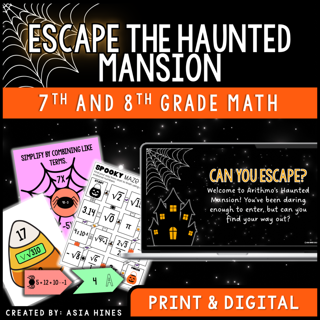 Halloween Math Escape Room Activity 8th Grade - Middle School Math ...