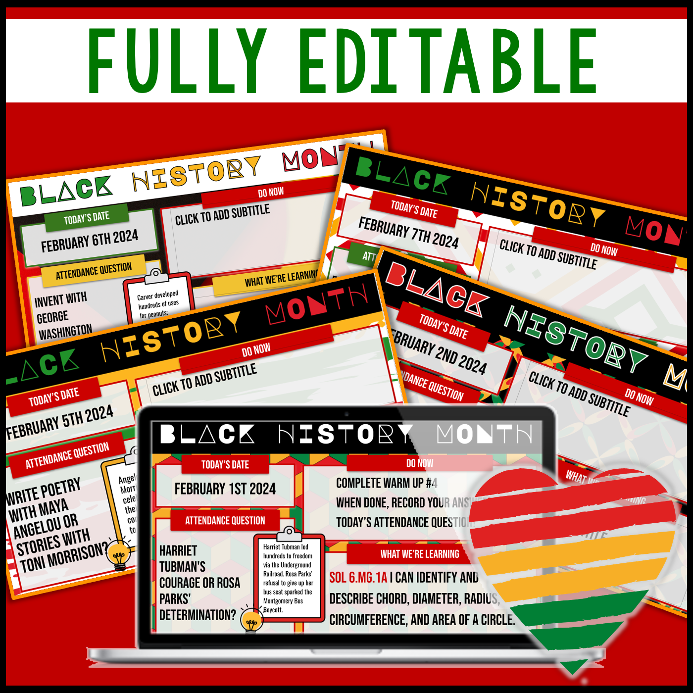 February Black History Month Daily Agenda Google Slides Attendance ...