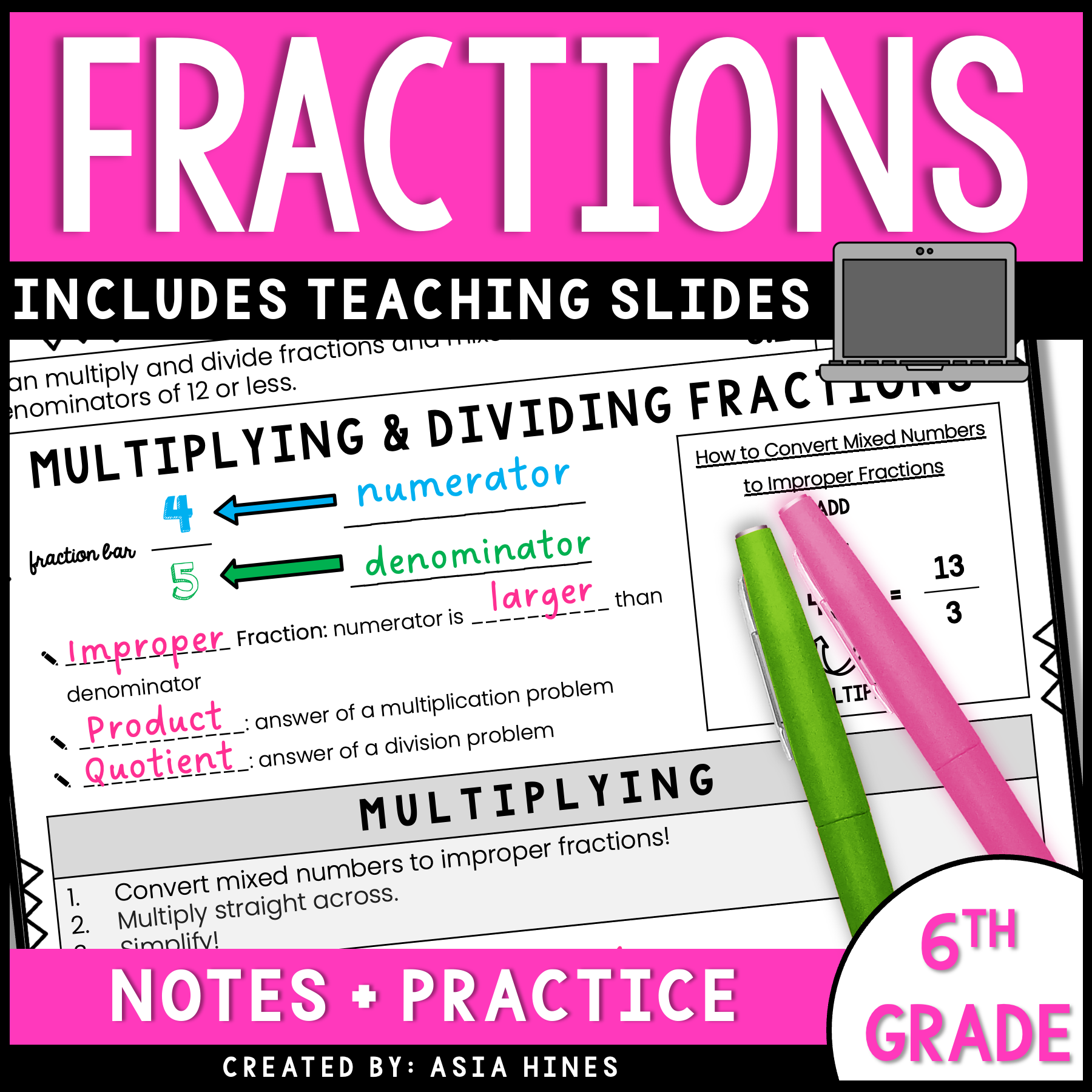 Multiplying and Dividing Fractions - Scaling Modeling Fractions Notes ...