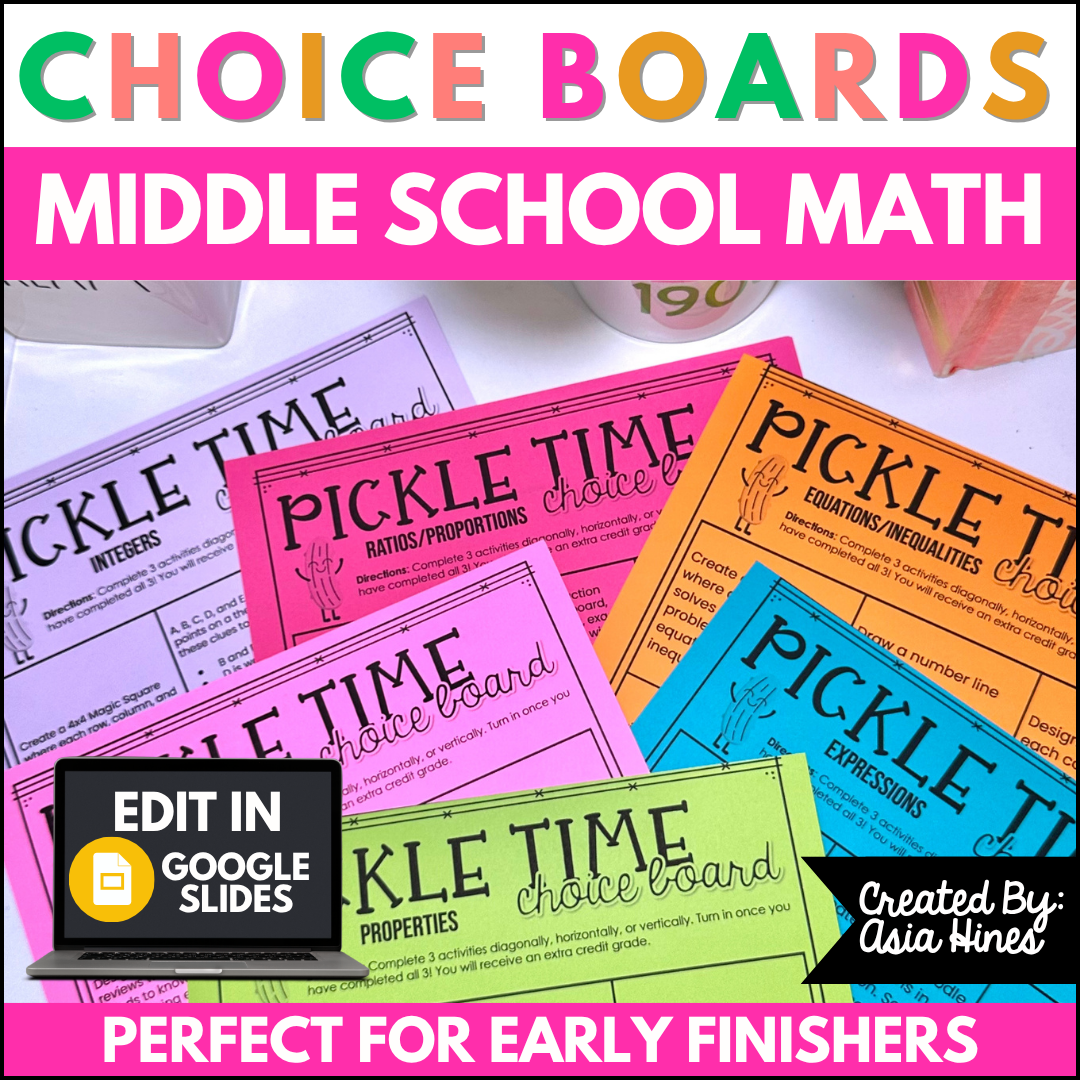 Editable Early Finishers Math Choice Board Activities & Template Middle ...