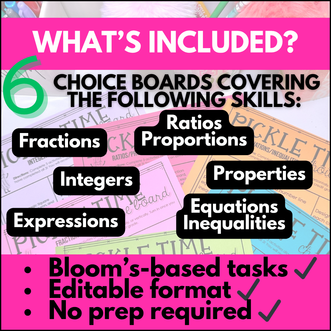 Editable Early Finishers Math Choice Board Activities & Template Middle ...